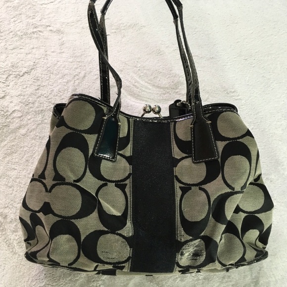 Coach | Bags | Coach Signature Stripe Frame Carryall F7424 | Poshmark